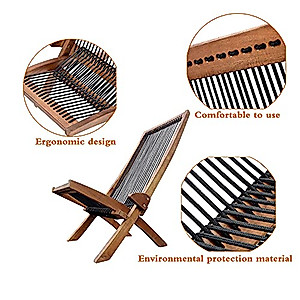 DCMTOAMZ Acacia Folding Wooden Outdoor Chair -Foldable Low Profile Lounge Chair for The Deck, Lawn, Porch, Balcony, Patio, Garden or Home Furniture, Tamarack Chair, Fire Pit Chairs
