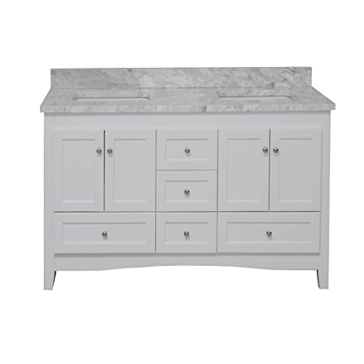 Kitchen Bath Collection Abbey 60-inch Double Bathroom Vanity (White/Carrara Marble): Includes White Cabinet with Authentic Italian Carrara Marble Countertop and White Ceramic Sinks