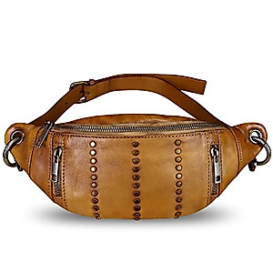 IVTG Genuine Leather Sling Bag for Women Fanny Bag Casual Hiking Daypack Crossbody Chest Bags Motorcycle Shoulder Backpack (Brown)