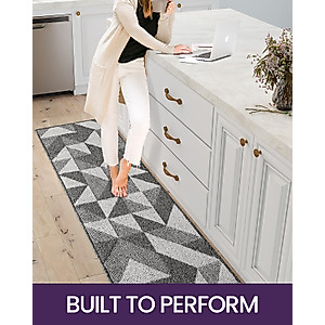 DEXI Kitchen Mats for Floor Hallway Non Skid Washable Rugs Set,20"x32"+20"x47", Grey