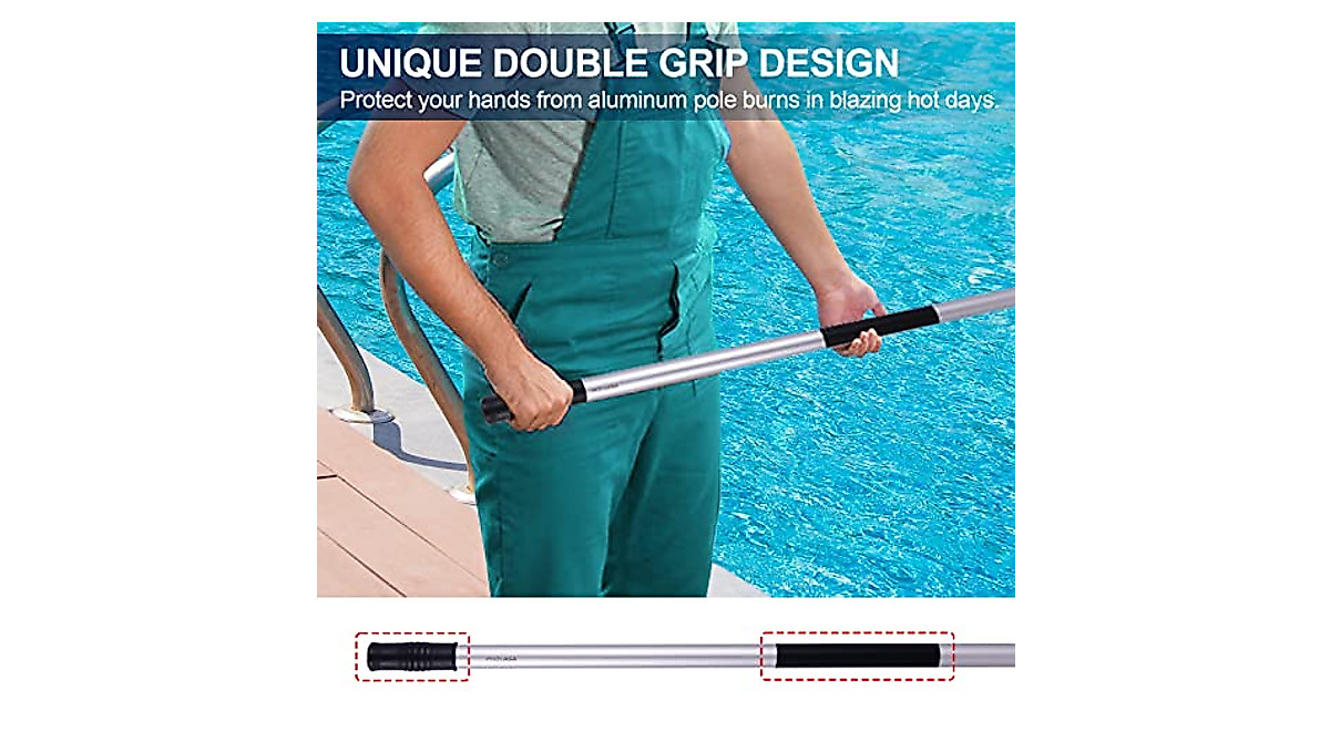 POOLAZA Dual-Handle Telescopic Pool Pole - Durable Aluminum 15Ft