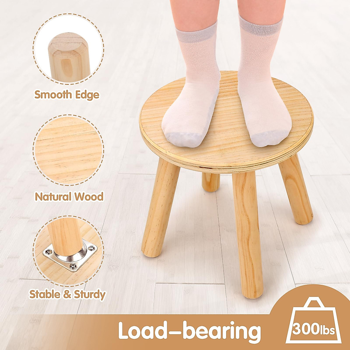 wingyz Wooden Step Stools for Kids, 10 Inch Solid Kids Chairs Perfect Matched Sensory Table, Multi-Purpose Children Sitting Stool for Playroom Bathroom (Natural, 1 Pack)