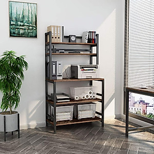 Tribesigns 5-Tier Kitchen Bakers Rack with Hutch, Industrial Microwave Oven Stand, Free Standing Kitchen Utility Cart Storage Shelf Organizer (Rustic Brown)