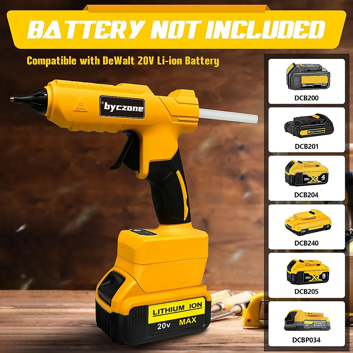 Cordless 100W Hot Glue Gun for Dewalt 20V Battery, Handheld Wireless Power Heavy Duty Hot Glue Gun Full Size Kit with 20pcs Hot Glue Sticks for Home Repair, Arts & Crafts(Battery NOT Include)