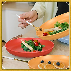 POVTOKA Reusable Wheat Straw Plates Set of 8, 9 Inch Unbreakable Dinner Plates, Dishwasher & Microwave Safe, Lightweight Plastic Tableware for Kids & Adult