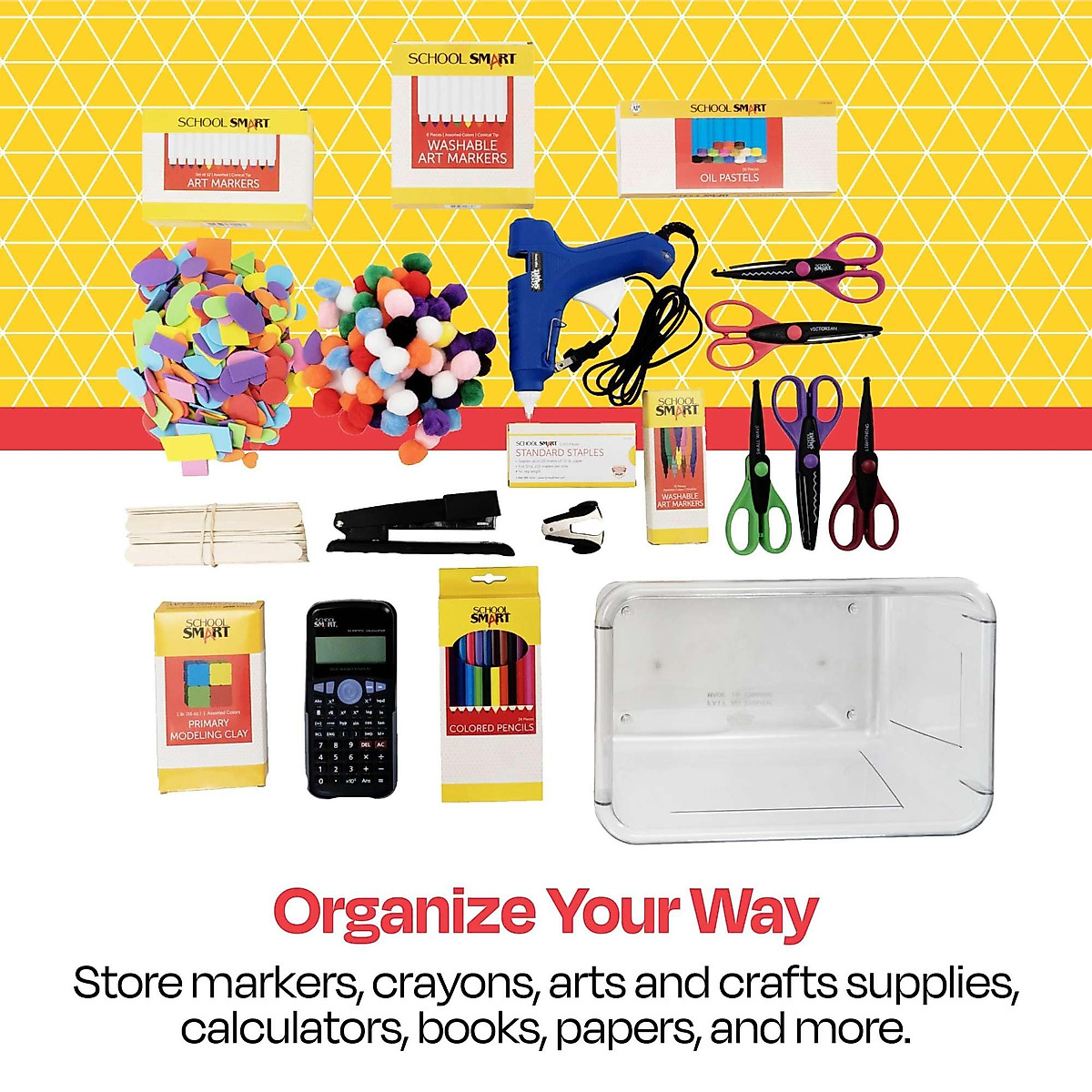 School Smart Tote Tray, 12 x 8 x 5 Inches, Translucent