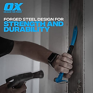 OX Tools Unique Hammer Head 12" Pry Bar - Multi-Functional Tool with Cats Paw, Crowbar | Rubber Grip, Polished Beveled Claws - Forged Steel Design for Strength and Durability