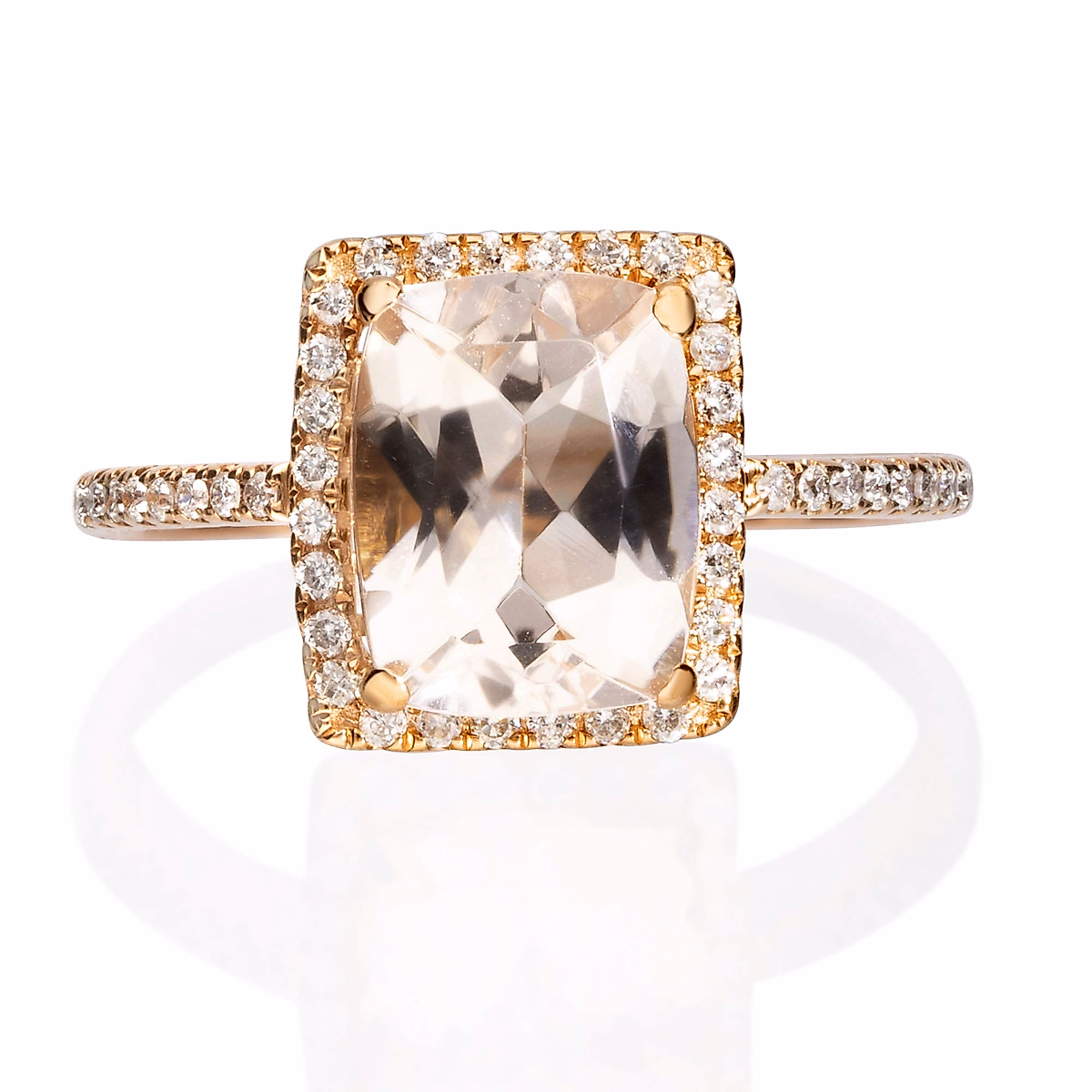 Gin & Grace 10K Rose Gold Genuine Morganite Ring with Diamonds for women | Ethically, authentically & organically sourced (Cushion-cut) shaped jewelry for her | Morganite Ring for women