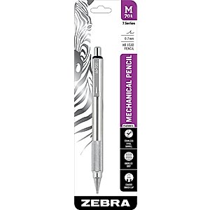 Zebra Pen M-701 Mechanical Pencil, Stainless Steel Barrel, Medium Point, 0.7mm, 1-Pack