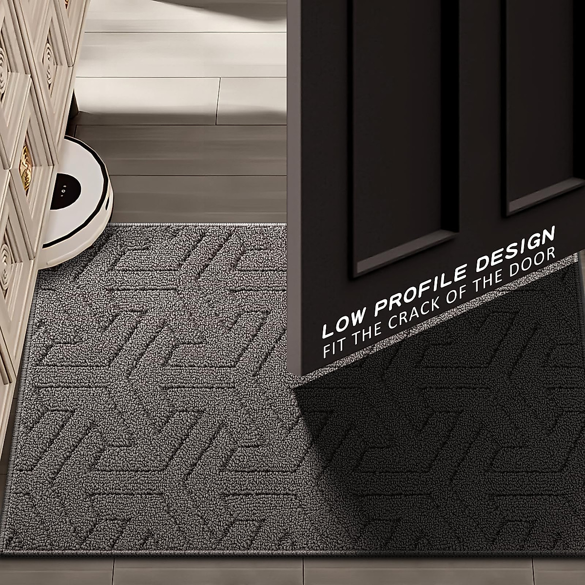 Villsure Door Mat, Front Doormats, Non-Slip Entryway Mats Resist Dirt, Washable Low Pile Floor Door Mats for Home, Entrance, Inside, Patio, Grey, 19.5"x31"