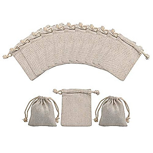 calary 100pcs Double Canvas Drawstring Bag Cotton Pouch Gift Sachet Bags Muslin Bag Reusable Tea Bag 2.75x4 Inch