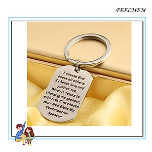 FEELMEM Confirmation Sponsor Gift Sponsor Keychain Sponsor Thank You Keychain Baptism Confirmation Sponsor Proposal Gift for Godparents Godmother Catholic Mentor Gift (silver)