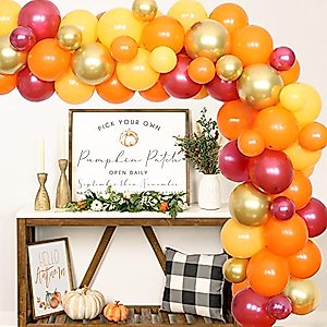 100 Fall Themed Balloon Garland Arch Kit - Burgundy Orange Golden Latex Balloons with Balloon for Autumn Pumpkin Thanksgiving Day Baby Shower Wedding Birthday Party Decorations