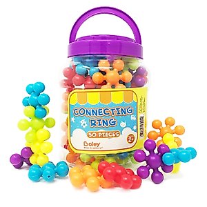 Boley 50 Piece Educational Building Block Rings - Educational Building Set for Kids, Children, Toddlers - Includes Colorful Building Pieces and Convenient, Easy Use Storage Bucket - Assorted Colors