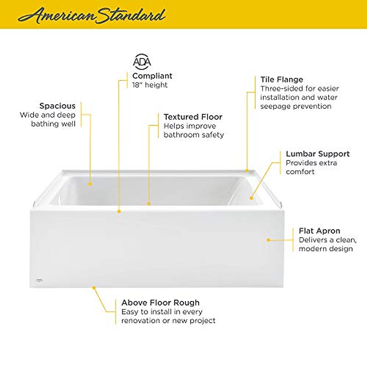 American Standard 2973202.011 Studio Integral Apron Bathtub Left Drain 60 in. x 30 in. in Arctic White