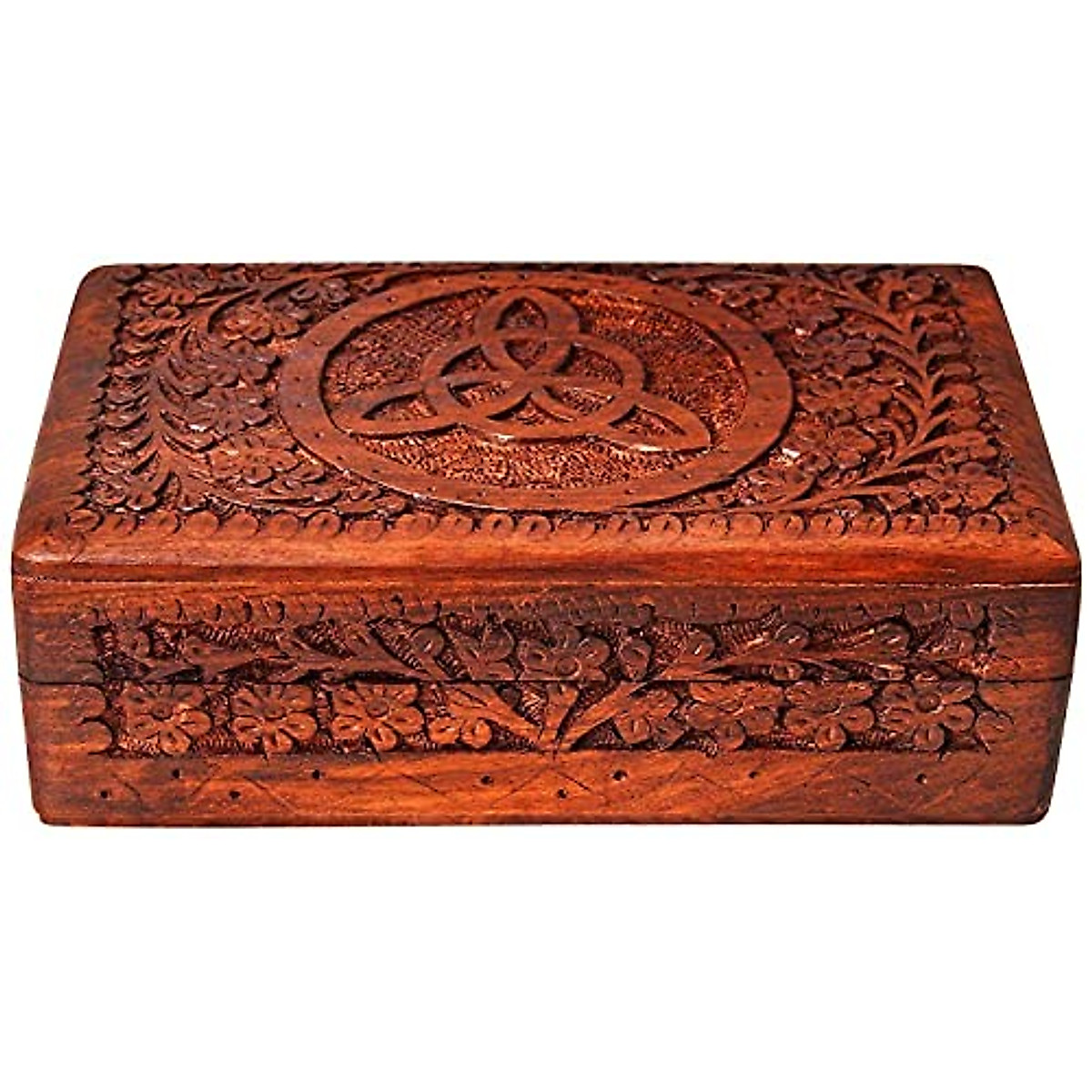 Ajuny Wooden Indian Handmade Carving Box Jewelry Storage Holder Perfect Gifts For Women 8x5x2.5 Inch