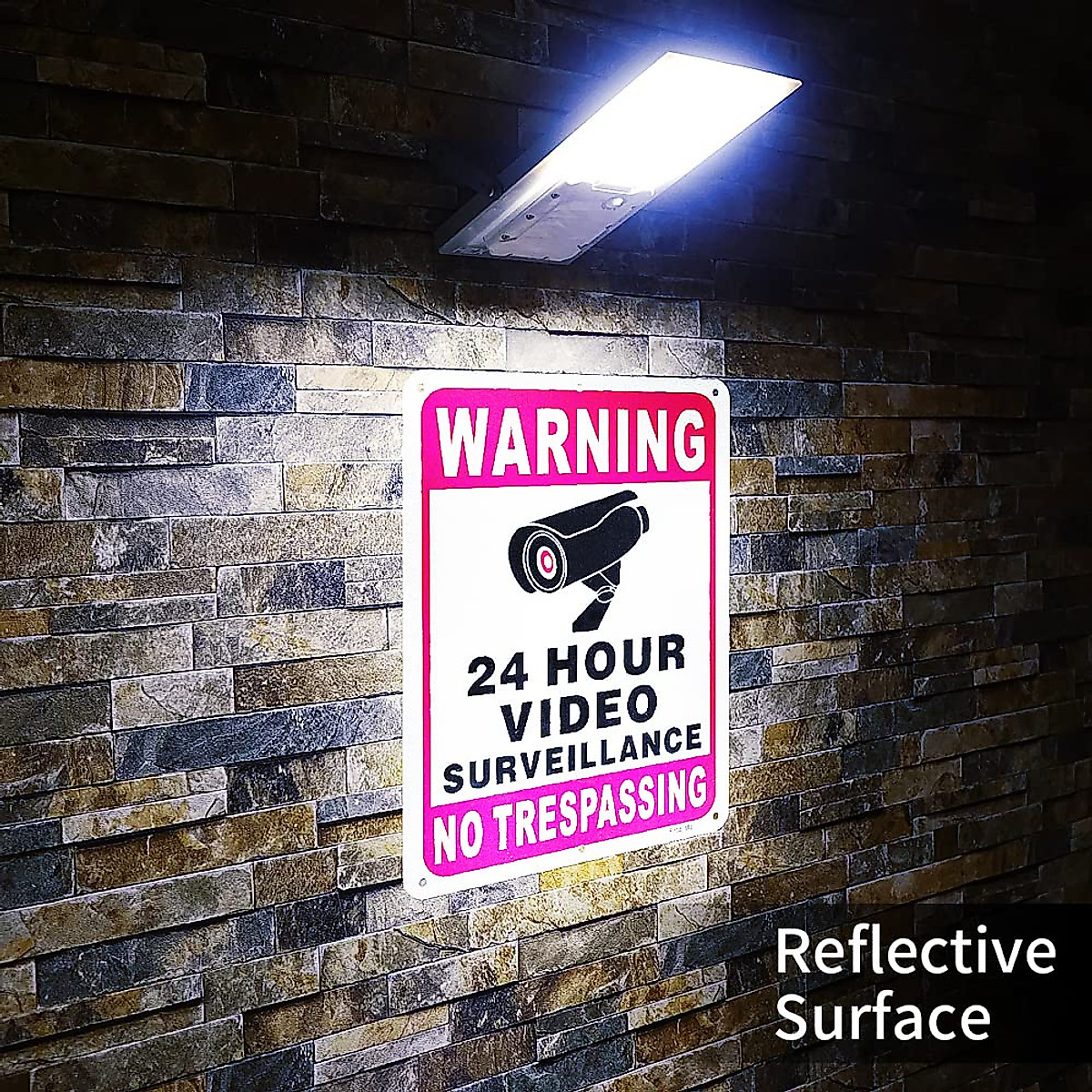 Ertzinla 2 Pack 24 Hour Video Surveillance Sign, No Trespassing Warning Sign, Aluminum 10 x 7 inch Security Camera sign for home Business Driveway Alert CCTV, Reflective, UV Protected…