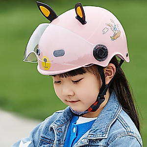 Cute Kids Motorcycle Half Helmet with Cat Ears, Child Ultra-Thin Half Shell Motorcycle Open Face Helmet Youth Moped Cap for 2-14 Years Old ATV Cruiser Scooter Helmet DOT Approved-B||54-60CM