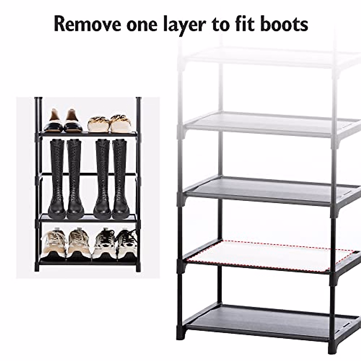 HODYANN 10 Tiers Shoe Rack, 20 Pairs Narrow Shoe Rack Organizer, Space Saving Non-Woven Fabric Metal Shoe Shelf, Stackable Large Shoe Rack for Closet (Black-N)