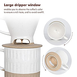 AELS Pour Over Coffee Maker Gift Set, Includes Ceramic Coffee Dripper Brewer & Coffee Mug with Lid, Stainless Steel Gooseneck Kettle & 5pcs Coffee Filter, Manual Single Cup Coffee Maker, Gift Idea