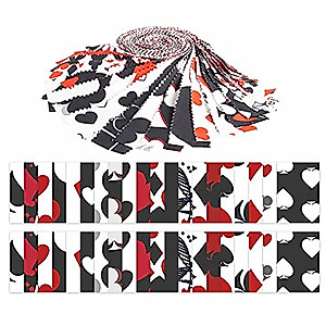 Soimoi 40Pcs Poker Card Print Cotton Precut Fabrics for Quilting Craft Strips 2.5 inches Jelly Roll - White & Black