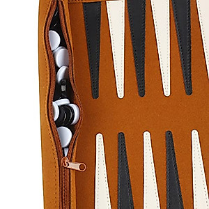 Andux Rollable Backgammon Board Game Microfiber Portable Chess Set PGSLQ-01(Brown)