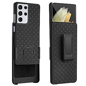 Fingic Galaxy S21 Ultra Case, Samsung Galaxy S21 Ultra Belt Clip Holster Case Slim Combo Shell with Kickstand Swivel Belt Clip Holster Rugged Protective Cover for Samsung Galaxy S21 Ultra 6.8"- Black