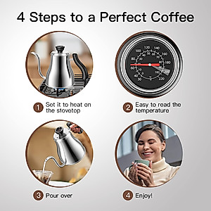 Meelio Pour Over Coffee Kettle 1.2 Liter 40 oz Tea Kettle with Thermometer for Stove Top Gooseneck Kettle, Stainless Steel Tea Pot Stovetop Teapot for Drip Coffee, Tea