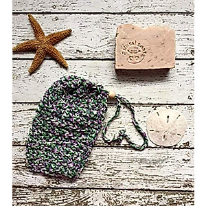 Handmade Soap Bag Purple Green Soap Holder Cotton Drawstring Bag Hanging Soap Saver Cozy Spa Shower Bath Crochet Washcloth