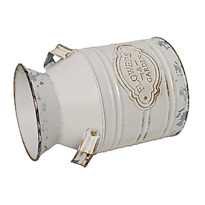 PHILPETY Shabby Chic Classy Designed White Milk Can Galvanized Finish Metal Vase Country Rustic Primitive Decorative Flower Holder, 7.5" H