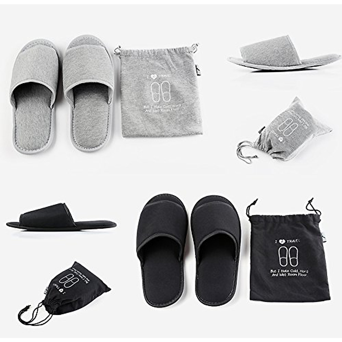 Comfysail Foldable Portable Slippers Washable Open Toe Towelling Slippers with Storage Bag for Spa Travel Hotel/Home Guest 34-43