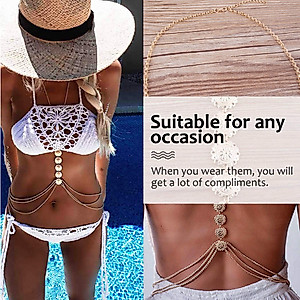Bimkole 8-Ring Golden Body Chain Layered Sexy Gold Tassels, Fashion Bra Chains Summer Bikini Beach Body Jewelry Waist Belly Chain Harness Birthday Anniversary Festival Gift for Women and Girls