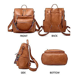 HUIUEITW Women Backpack Purse Fashion Multipurpose Design Handbags and Shoulder Bag PU Leather Travel bag (Khaki)