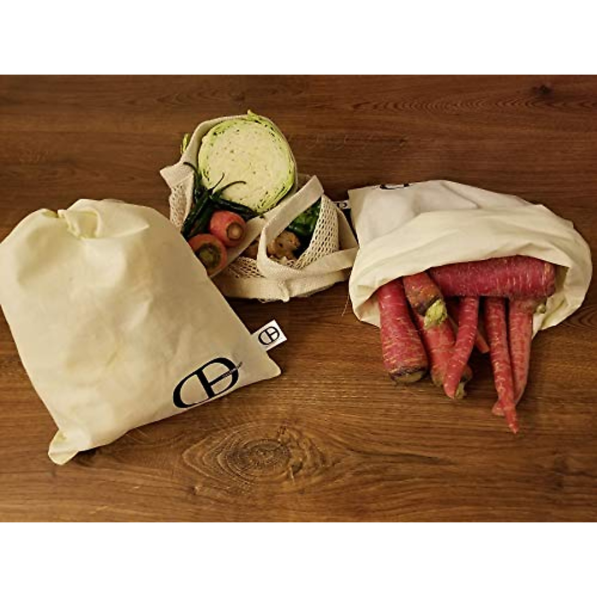 6 piece Set of Reusable Eco-Friendly 100% Cotton Muslin and Mesh Produce bags includes M, L, XL sizes