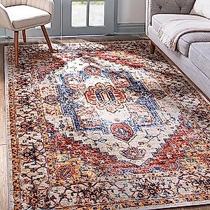 YJ.GWL Area Rug 4x6, Washable Bedroom Rug, Soft Accent Rugs for Living Room Entryway Dining Room, Non-Slip Non-Shedding Low-Pile Floor Carpet, Orange