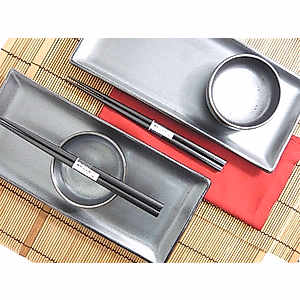 Sushi Set Made In Japan - MySushiSet 7 piece Black Crystal Ceramic Sushi Plate Set with Matching Soy Sauce Dispenser