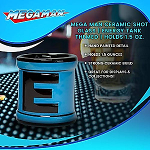 Just Funky OFFICIAL Mega Man Ceramic Shot Glass | Energy Tank Themed | Holds 1.5 Oz.