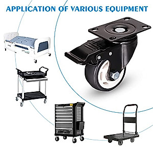 3" Heavy Duty Caster Wheels Set of 4 with Brake - HBL‘ 360° Swivel Castors with Polyurethane (PU) for Cart, Furniture, Workbench.