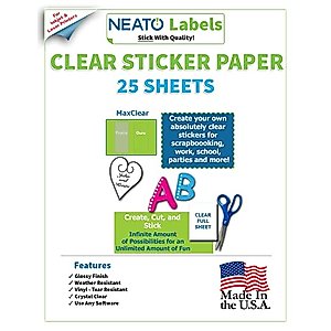 Clear Sticker Paper - Vinyl Full Sheet Label - Weatherproof - for Inkjet and Laser Printers - 10 Premium 8.5 x 11 Inch Clear Printable Sticker Paper - Tear Resistant- Includes Online Design Software's