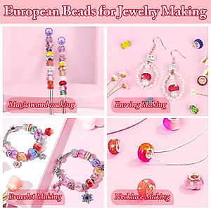 Cludoo Large Hole Glass Beads for Jewelry Making, 224PCS European Beads Bulk Mixed Color Spacer Beads with Rhinestones Lampwork Beads for DIY Craft Charms Bracelet Necklace Earring Making