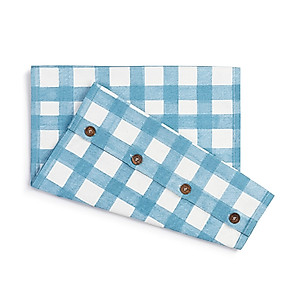 DEMDACO Blue Gingham Plaid 16 x 40 All Cotton Infinity Loop Kitchen Hand Dish Towel