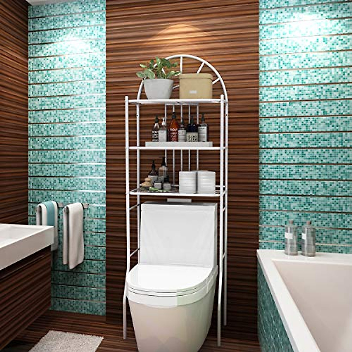 Tangkula Bathroom Space Saver, 3-Tier Over The Toilet Storage Rack, Bathroom Organizer with Metal Frame Shelf for Home Bathroom Laundry, 23.5 x 10.5 x 68 Inches, White