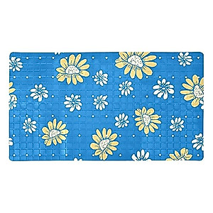 Bath Tub Shower Mat - Anti-Slip PVC Material 15.1x26.8 in, Gentle Cushioning Quick Drying Suction Cups Reliable Solution - Stylish Print Pattern - Blue Non-Slip Floor Mat