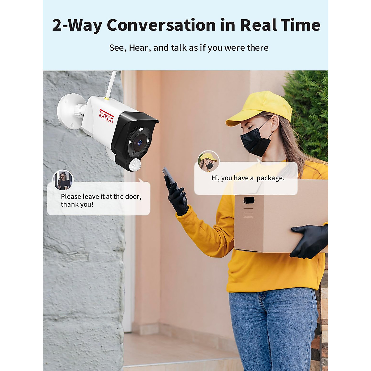 [Add -on 3MP Camera] Tonton 3MP Ultra HD Wireless IP Network Camera Outdoor Indoor Security Camera with PIR Sensor, 2 Way Audio, Floodlight, Suitable for All of Tonton NVR and All in one Kits