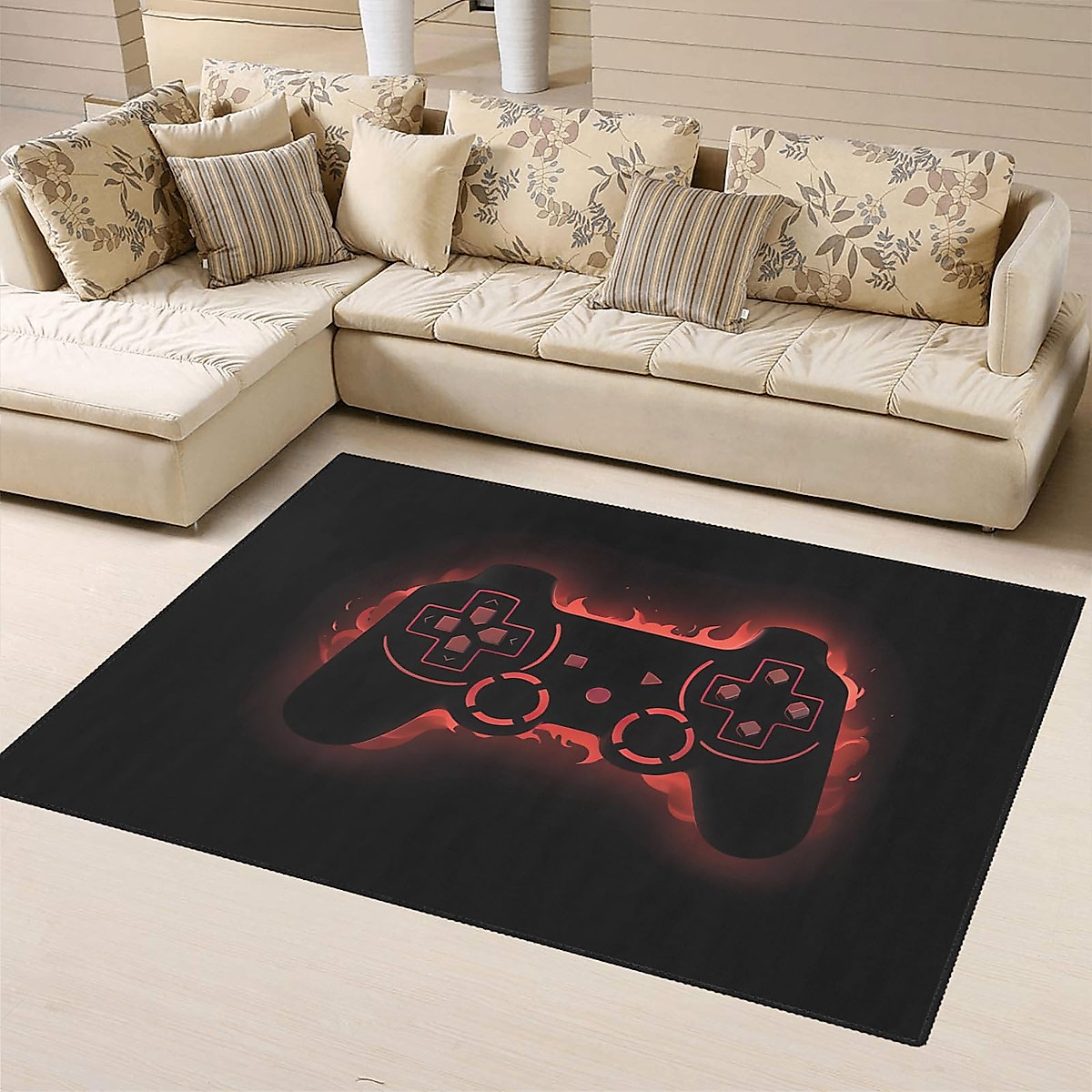 Red Game Controller Area Rug Non-Slip Carpets Floor Mat for Bedroom Living Room Home Decoration 5.2'x7.5'(Premium)