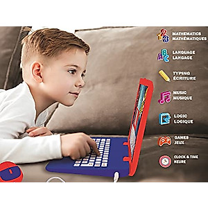 LEXiBOOK Disney Marvel Spider-Man - Educational and Bilingual Laptop French/English - Toy for Child Kid (Boys & Girls) 124 Activities, Learn Play Games and Music- Blue/Red, JC598SPi1