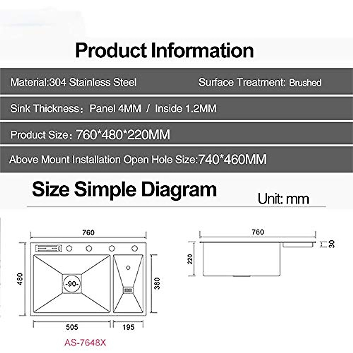 LMMDDP Handmade Brushed Sink 304 Stainless Steel 4mm Thickness High Pressure Cup Washer Bar Counter kitchen Sink ( Color : Set 4 )