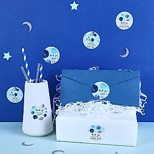 Fangleland 48Pcs Outer Space Thank You Stickers, Astronaut Stickers for Baby Shower - Personalized Planets Labels for Galaxy Themed Birthday Party Favors Gift Bag