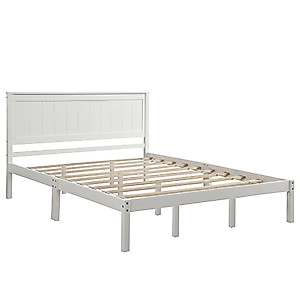 Aiuyesuo Modern Queen Size Platform Bed with Headboard, Wooded Platform Bed Frame with Strong Wood Slat Support, No Box Spring Needed, Easy Assembly (White-YU0OW)