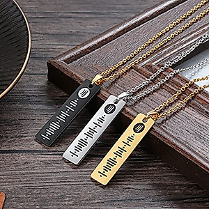 Personalized Music Spotify Scan Code Necklace Custom Bar Pendant Necklace for Women Men Engraved Name Necklace Stainless Steel Necklace Jewelry Gift(Silver)